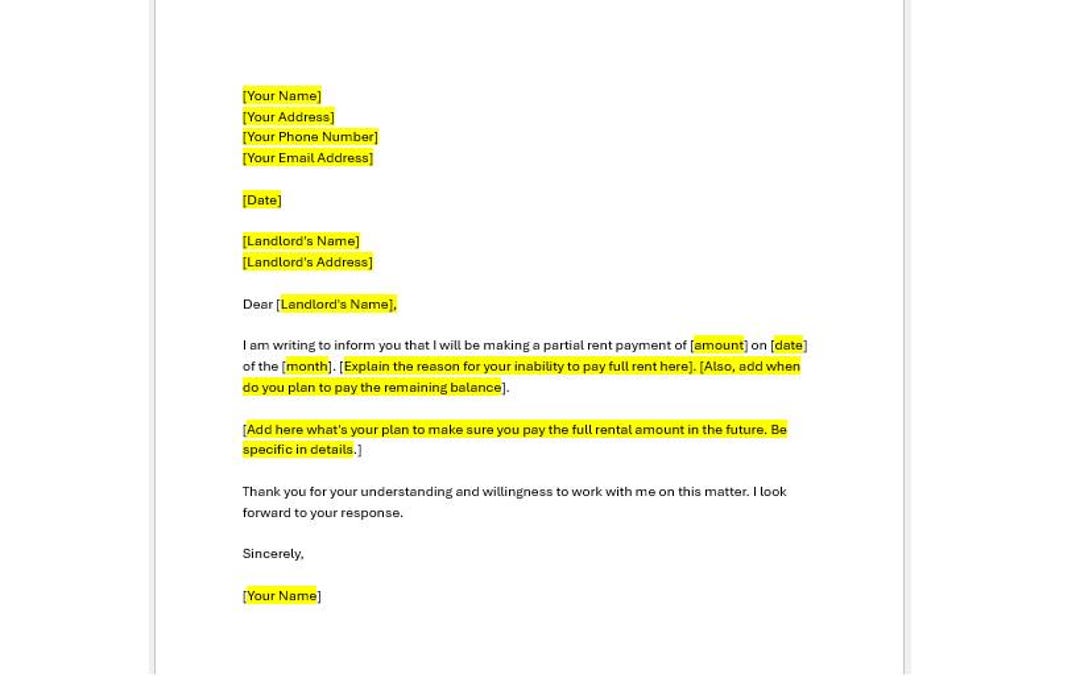 Pay Half of Rent Letter Template, Pay Half of Rent Letter, Pay Half of ...