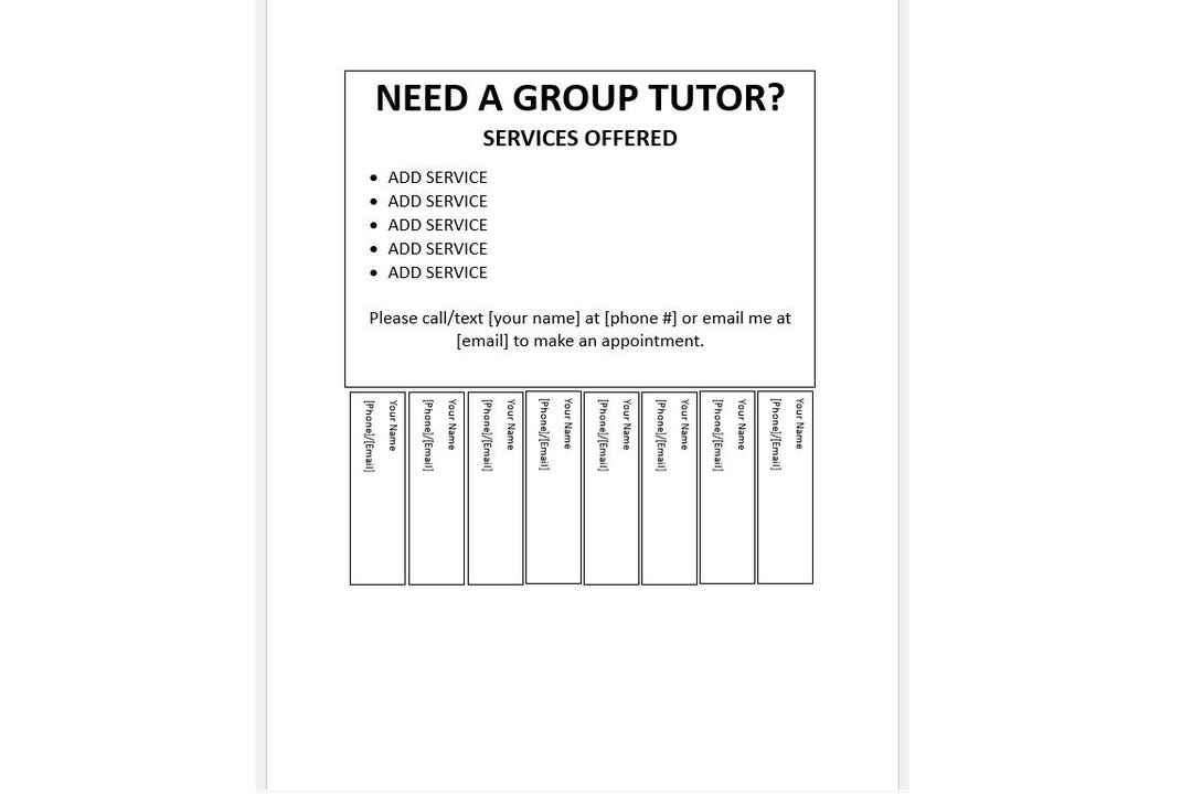 Editable Group Tutor Tear-off Flyer, Tear-off Flyer Template, Group ...