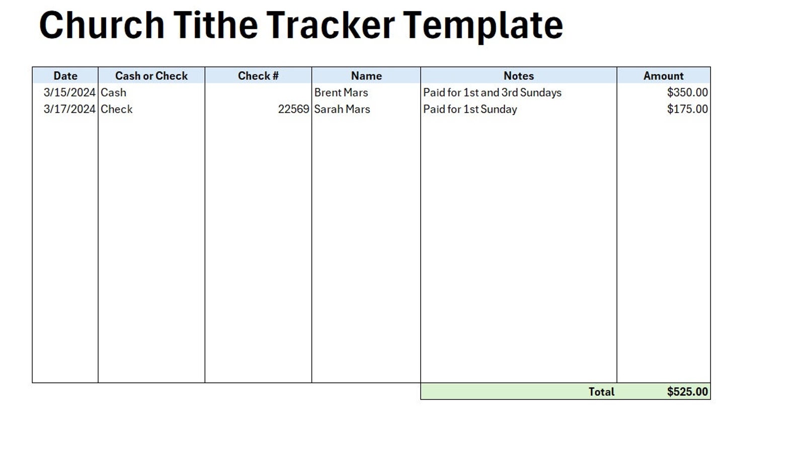Editable Church Tithe Tracker Template, Church Tithe Tracker, Editable ...