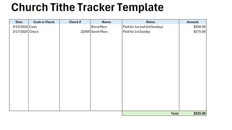 Editable Church Tithe Tracker Template, Church Tithe Tracker, Editable ...