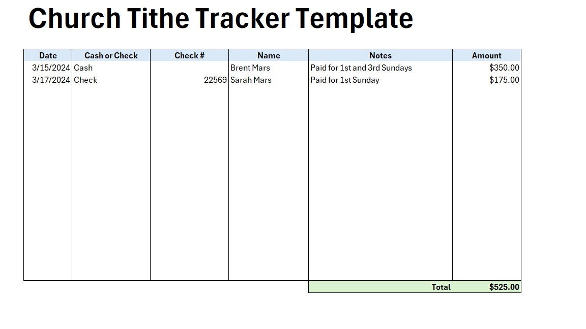 Editable Church Tithe Tracker Template, Church Tithe Tracker, Editable ...