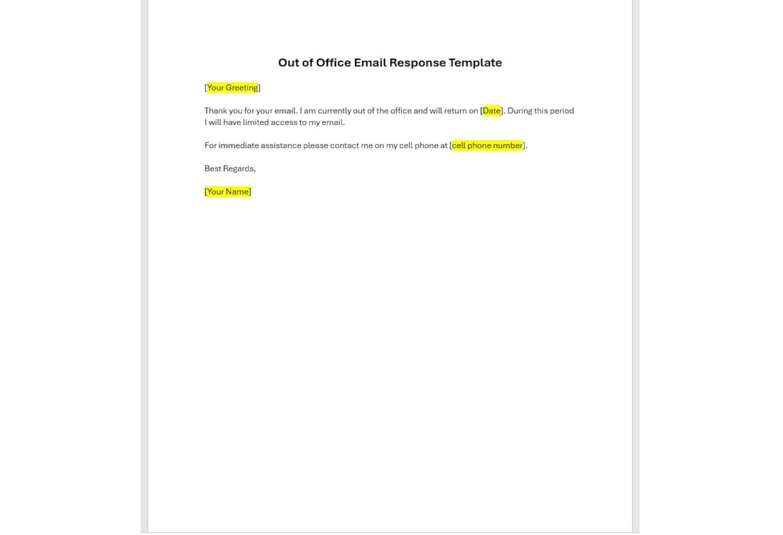 Out of Office Email Response Template, Out of Office Email Response ...