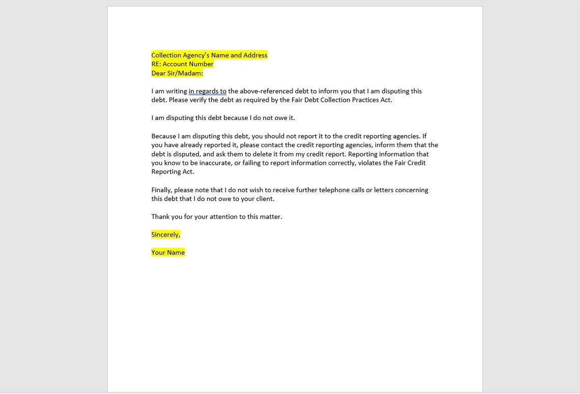 Debt Collection Dispute Letter Template, Debt Collection Dispute Letter ...