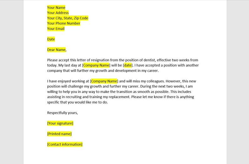 Dentist Resignation, Dentist Resignation Letter, Dentist Letter ...