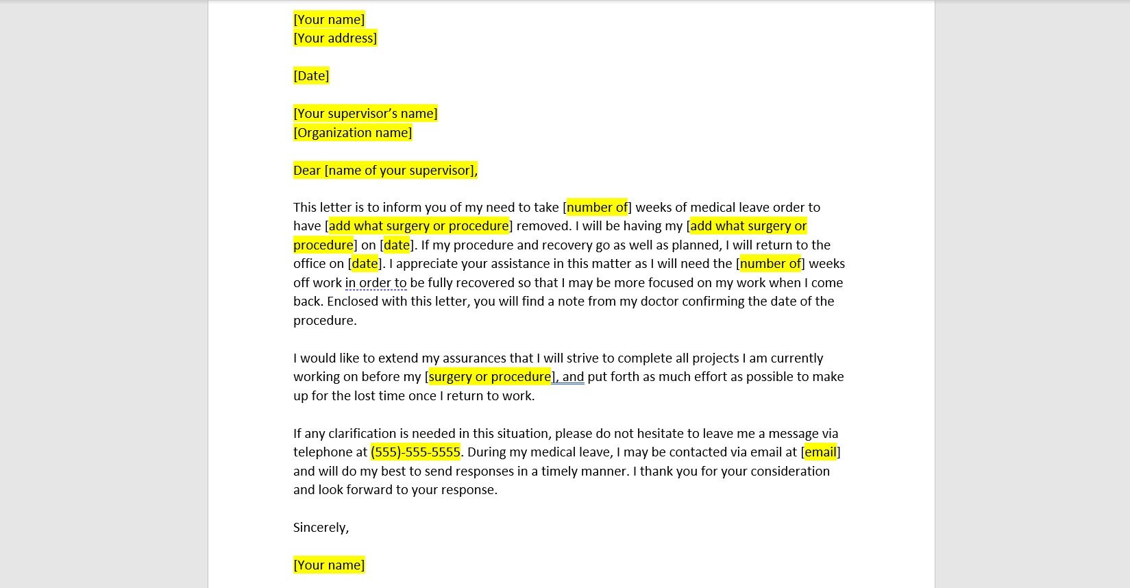 Medical Leave of Absence, Medical Leave of Absence Letter Template ...