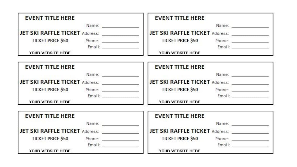 Editable Jet Ski Raffle Ticket, Enter to Win Printable Ticket ...