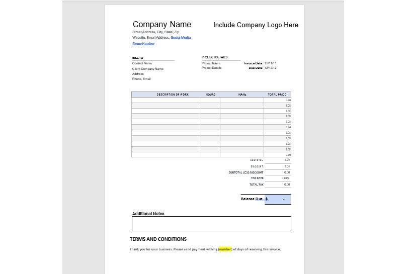 Moving Company Invoice Template, Moving Company Invoice Template, Word ...