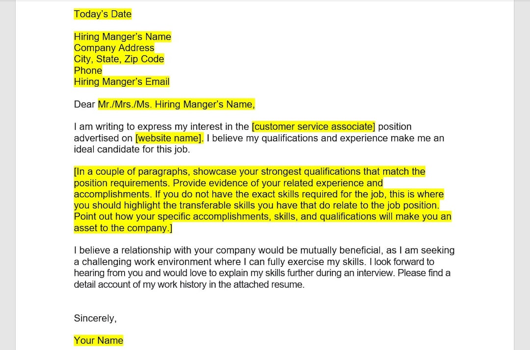 Customer Service Associate Cover Letter, Cover Letter Template ...