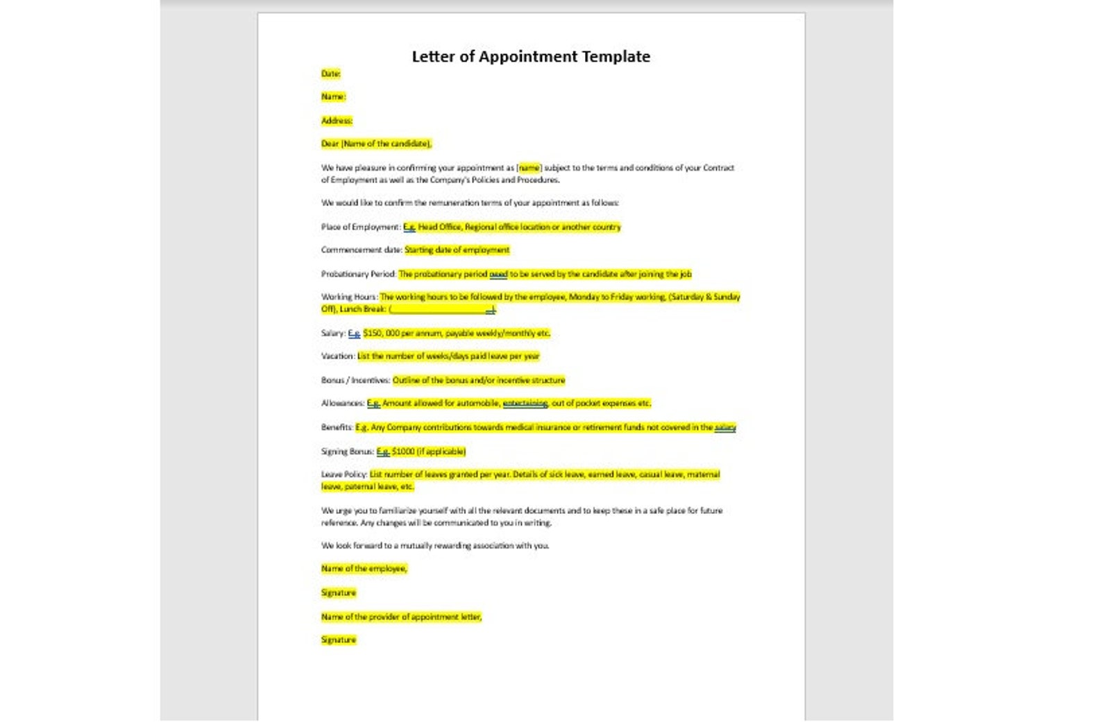 Editable Letter of Appointment, Letter of Appointment Template ...