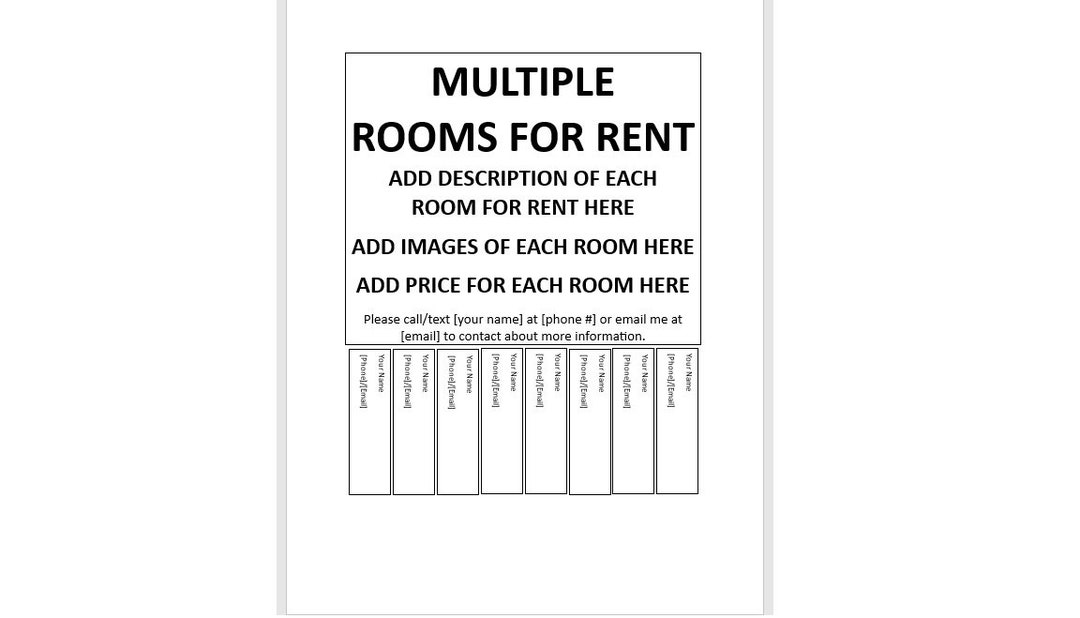 Editable Multiple Rooms for Rent Tear-off Flyer, Tear-off Flyer ...