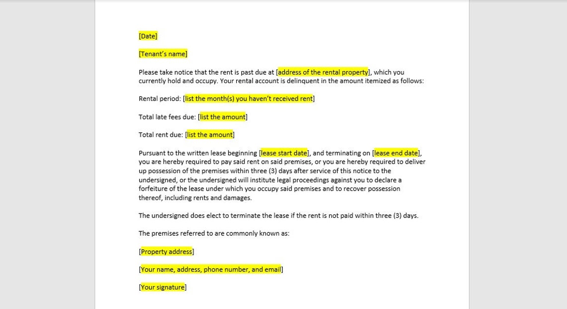 Notice to Pay Rent Letter Template, Notice to Pay Rent Letter, Notice ...