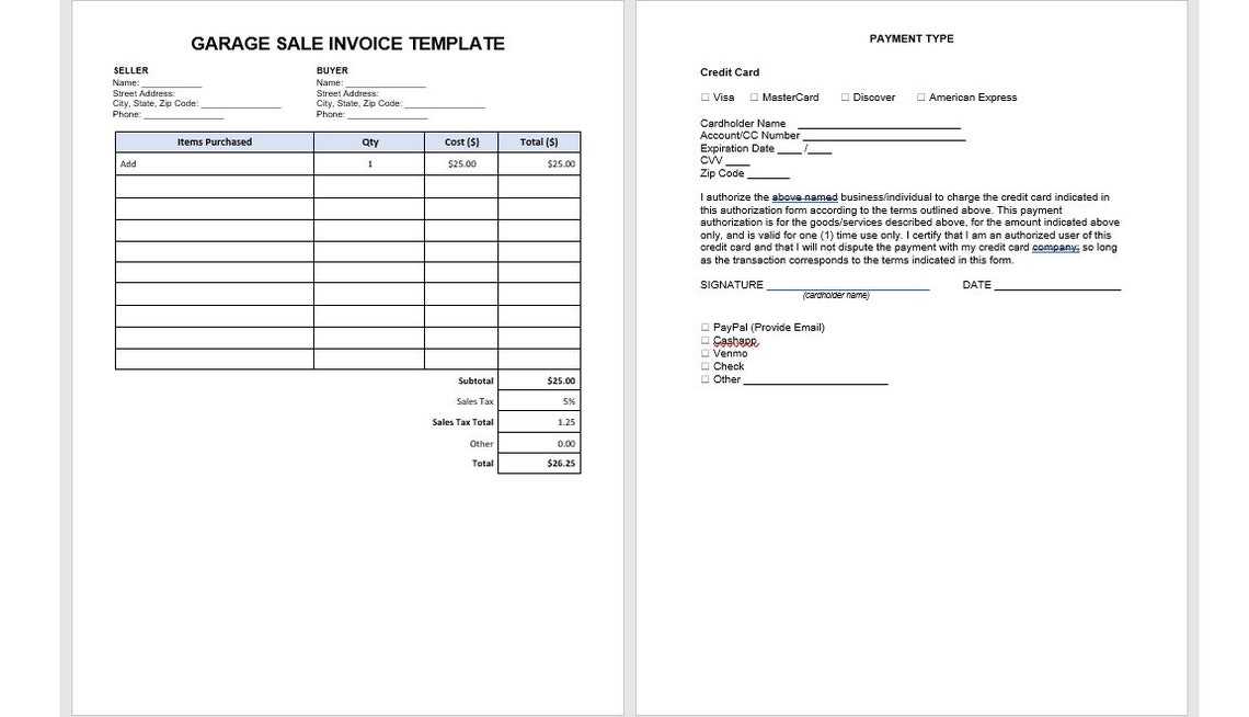 Editable Garage Sale Receipt Template, Garage Sale Receipt Template ...