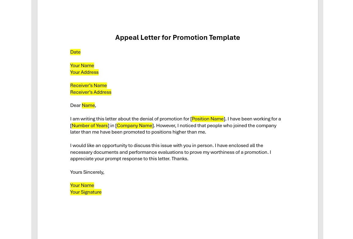 Appeal Letter for Promotion Template, Appeal Letter for Promotion ...