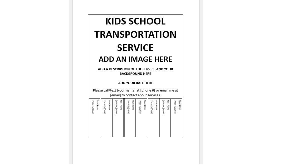 Editable Kids School Transportation Service Tear-off Flyer, Tear-off ...