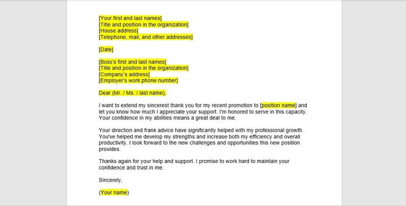 Boss Thank You Promotion Letter Template, Boss Thank You Letter, Boss ...