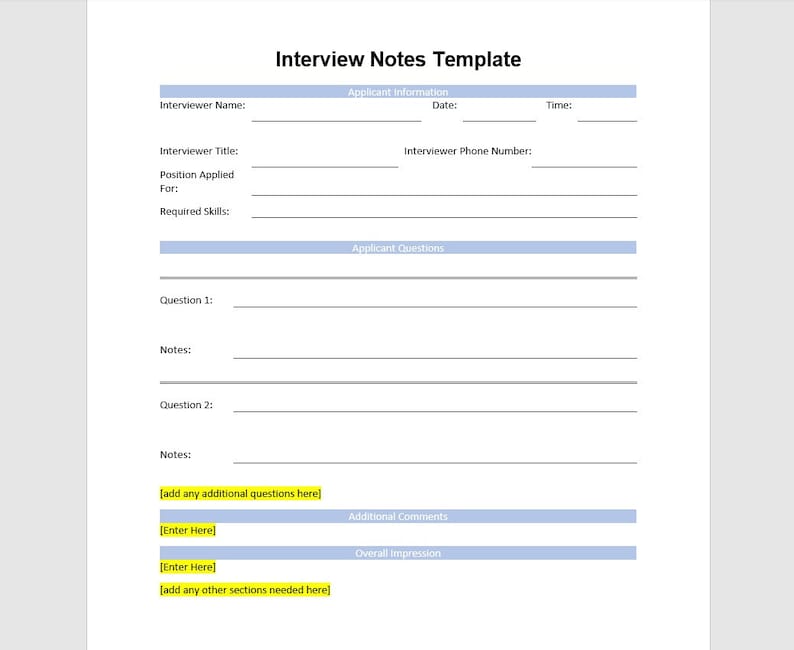 Applicant Interview Notes Template, Applicant Interview Notes ...