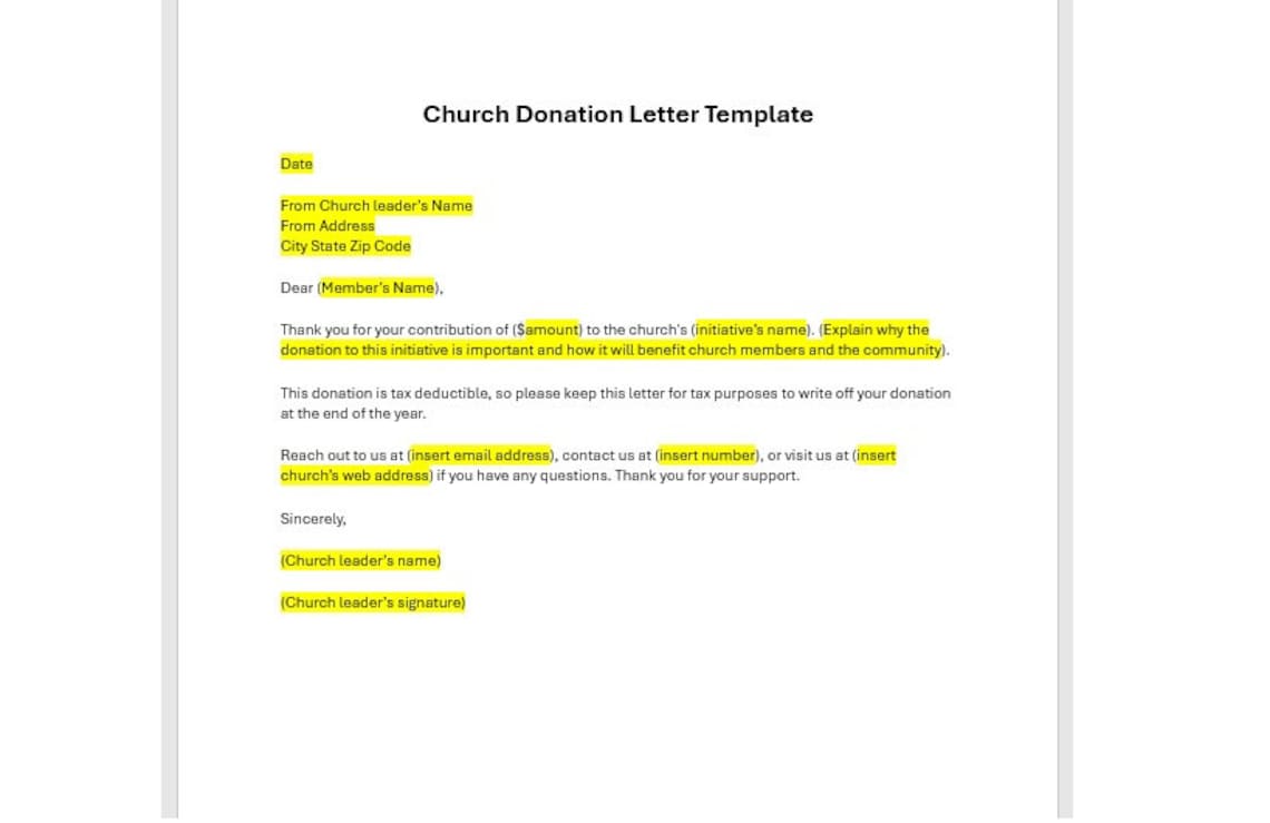 Church Donation Letter Template, Donation Letter Template, Donation ...