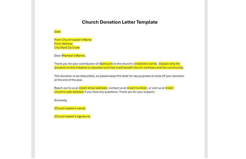 Church Donation Letter Template, Donation Letter Template, Donation ...