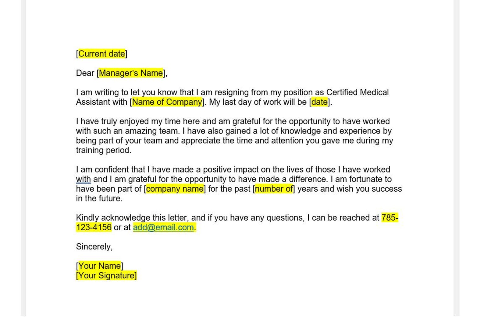 Certified Medical Assistant Resignation Letter Template, Resignation ...