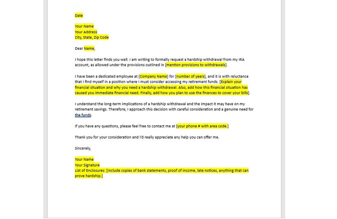 Hardship Letter for IRA Withdrawal, IRA Hardship Withdrawal Letter ...