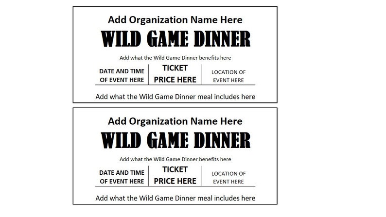 Wild Game Plate Sale Ticket, Wild Game Plate Sale Fundraiser Ticket ...