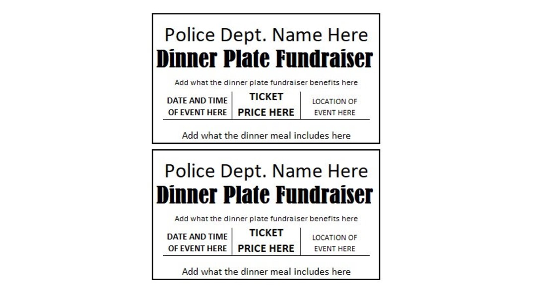 Police Department Dinner Plate Fundraiser Ticket, Police Department ...
