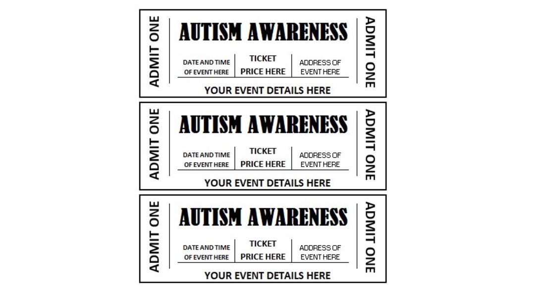 Editable Autism Awareness Raffle Ticket, Autism Awareness Ticket ...