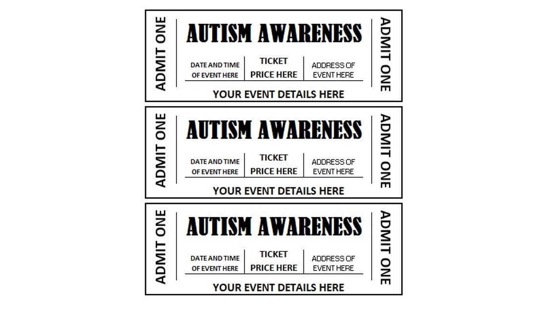 Editable Autism Awareness Raffle Ticket, Autism Awareness Ticket ...