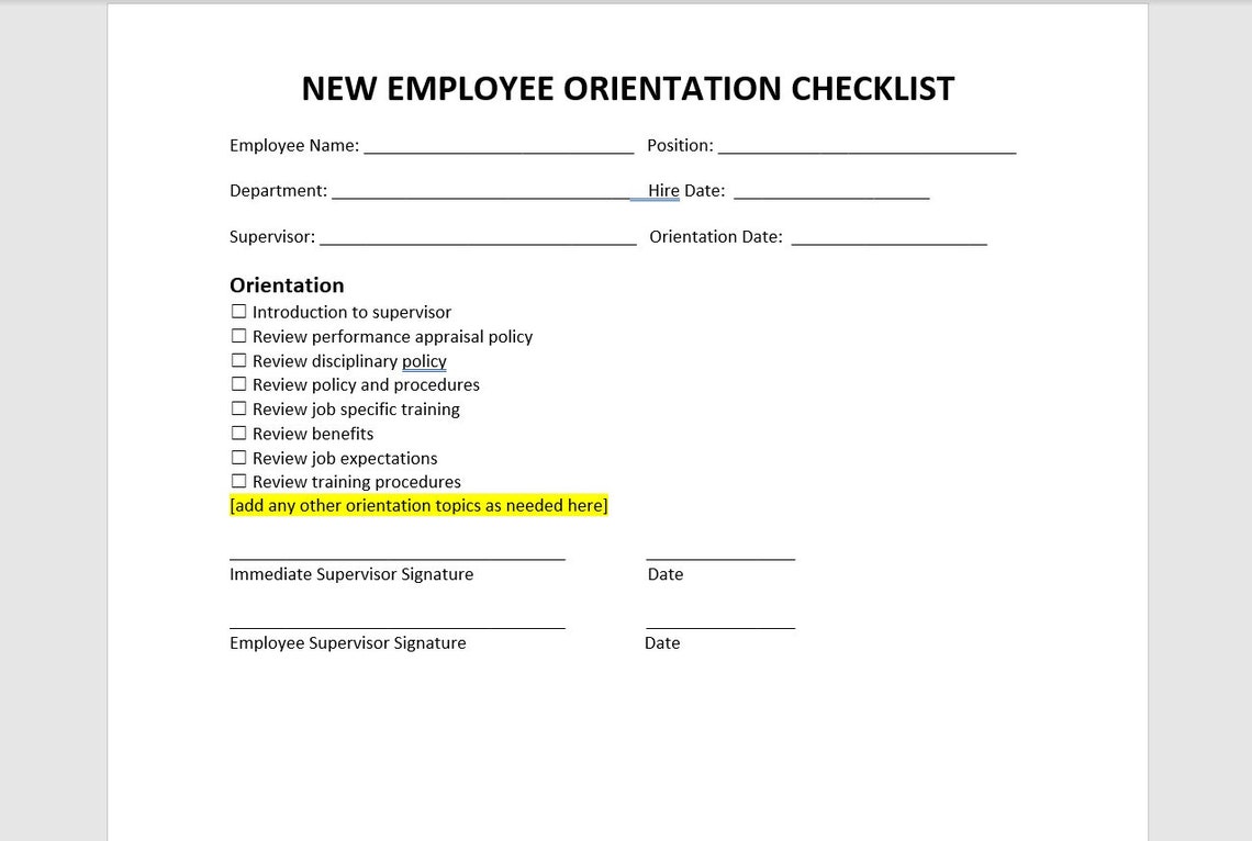 New Employee Orientation, New Employee Orientation Checklist Template ...