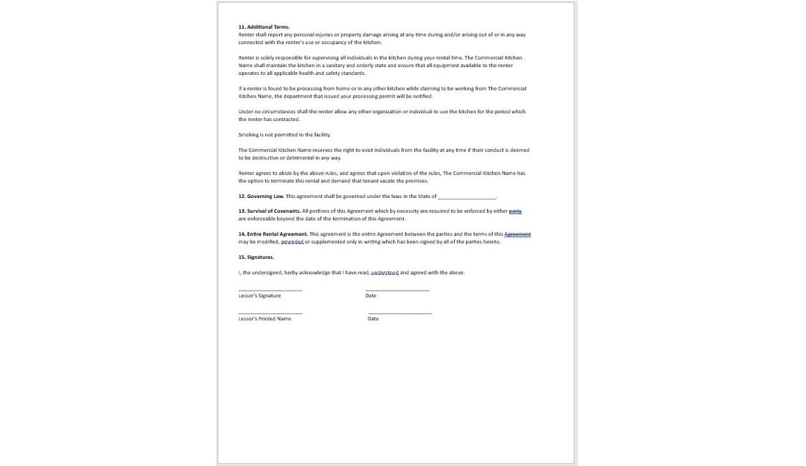 Kitchen Rental Agreement, Kitchen Rental Rental Agreement Template ...