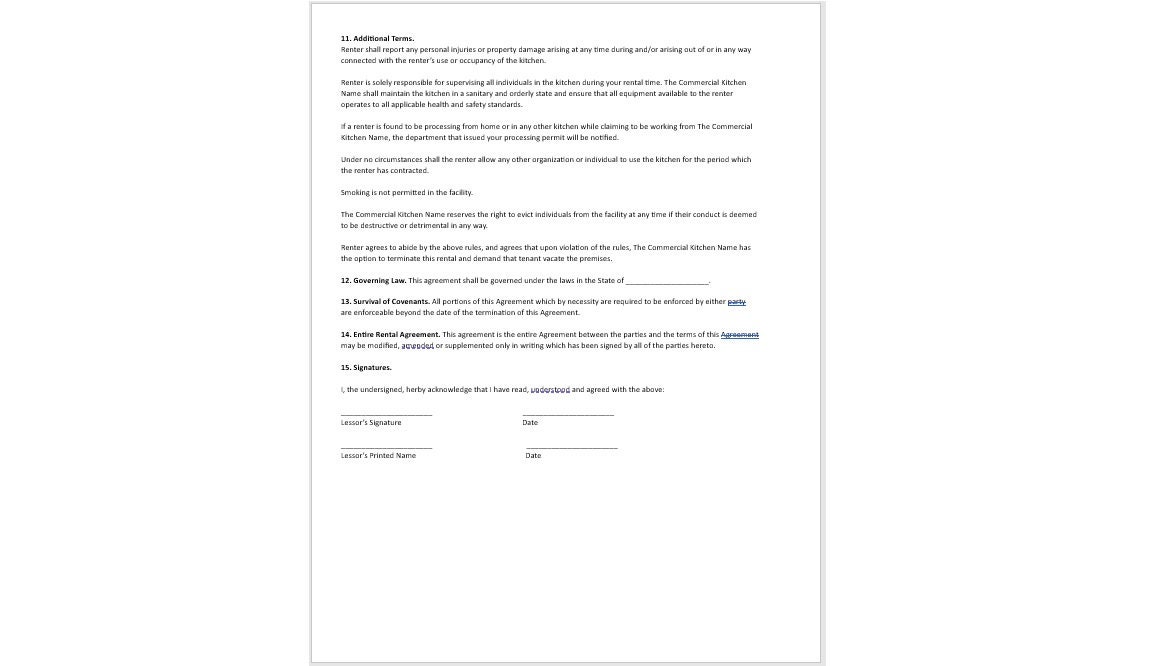 Kitchen Rental Agreement, Kitchen Rental Rental Agreement Template ...