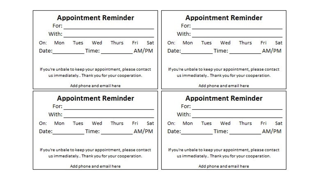 Editable Appointment Reminder Card Template, DIY Editable Cards ...