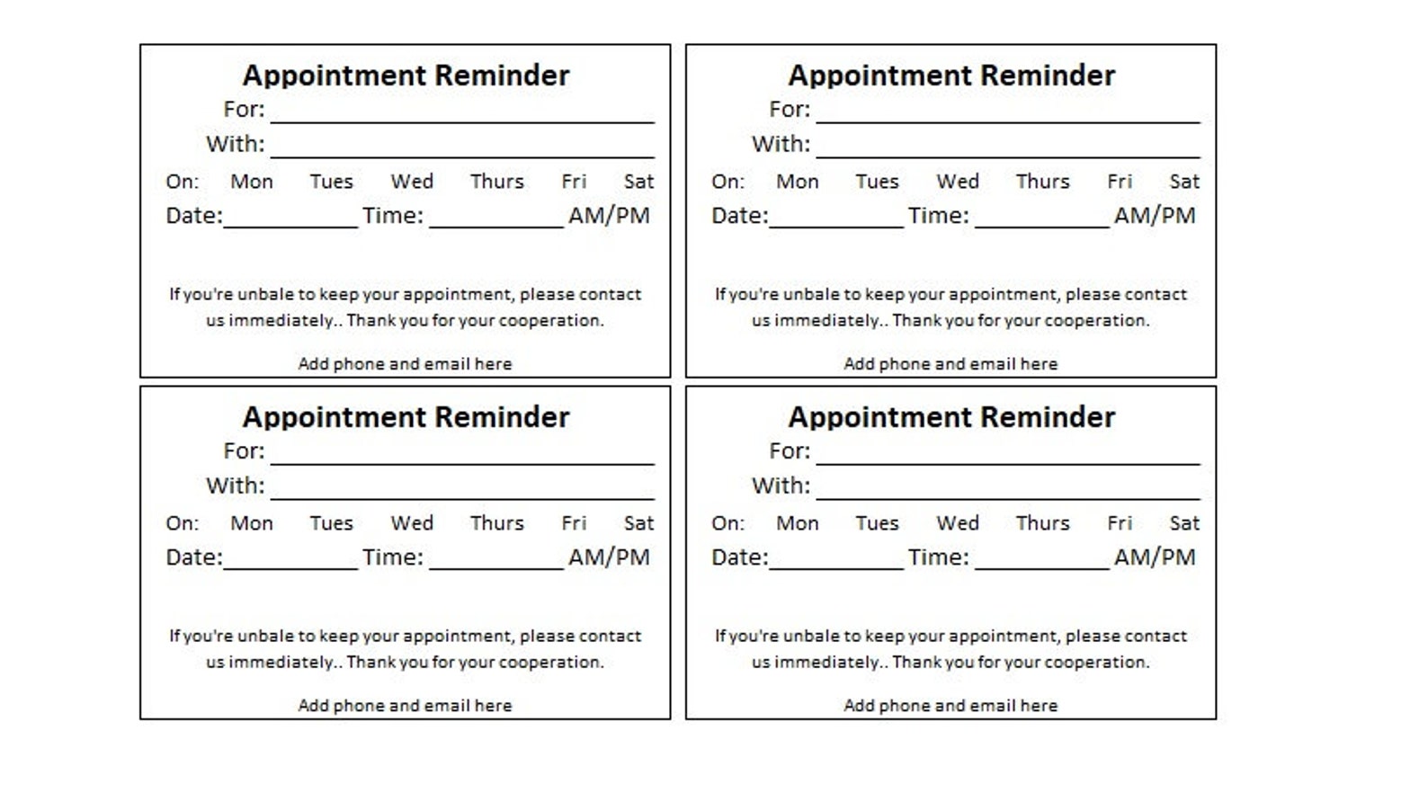 Editable Appointment Reminder Card Template, DIY Editable Cards ...