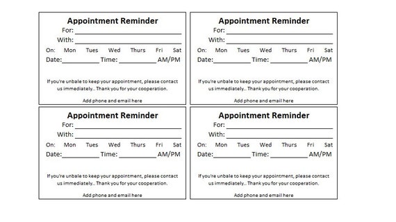 Printable Appointment Reminder Cards