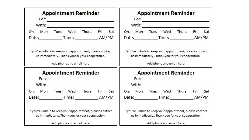 Editable Appointment Reminder Card Template, DIY Editable Cards ...