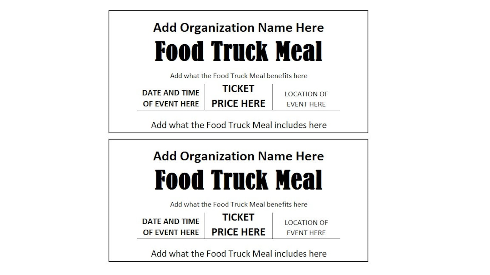 Food Truck Meal Sale Ticket, Food Truck Meal Sale Fundraiser Ticket ...