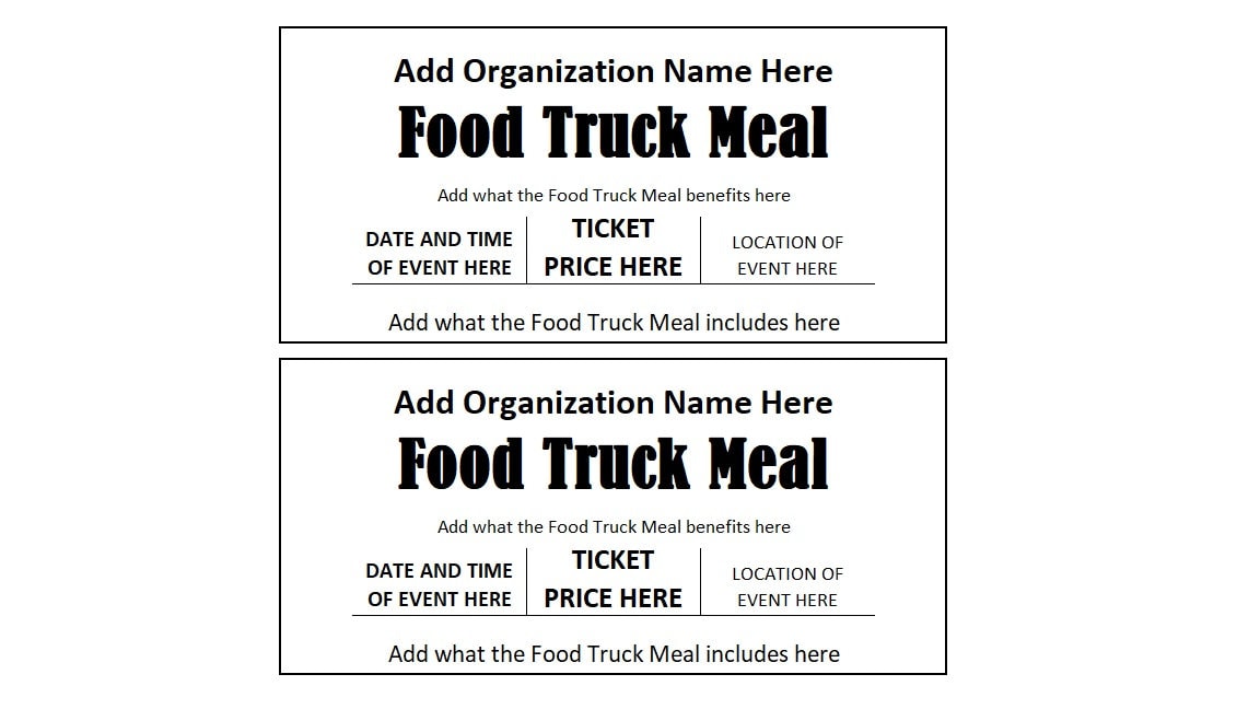 Food Truck Meal Sale Ticket, Food Truck Meal Sale Fundraiser Ticket ...