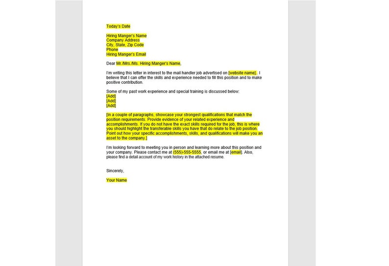 Mail Handler Cover Letter, Post Office, Cover Letter Template, Editable ...