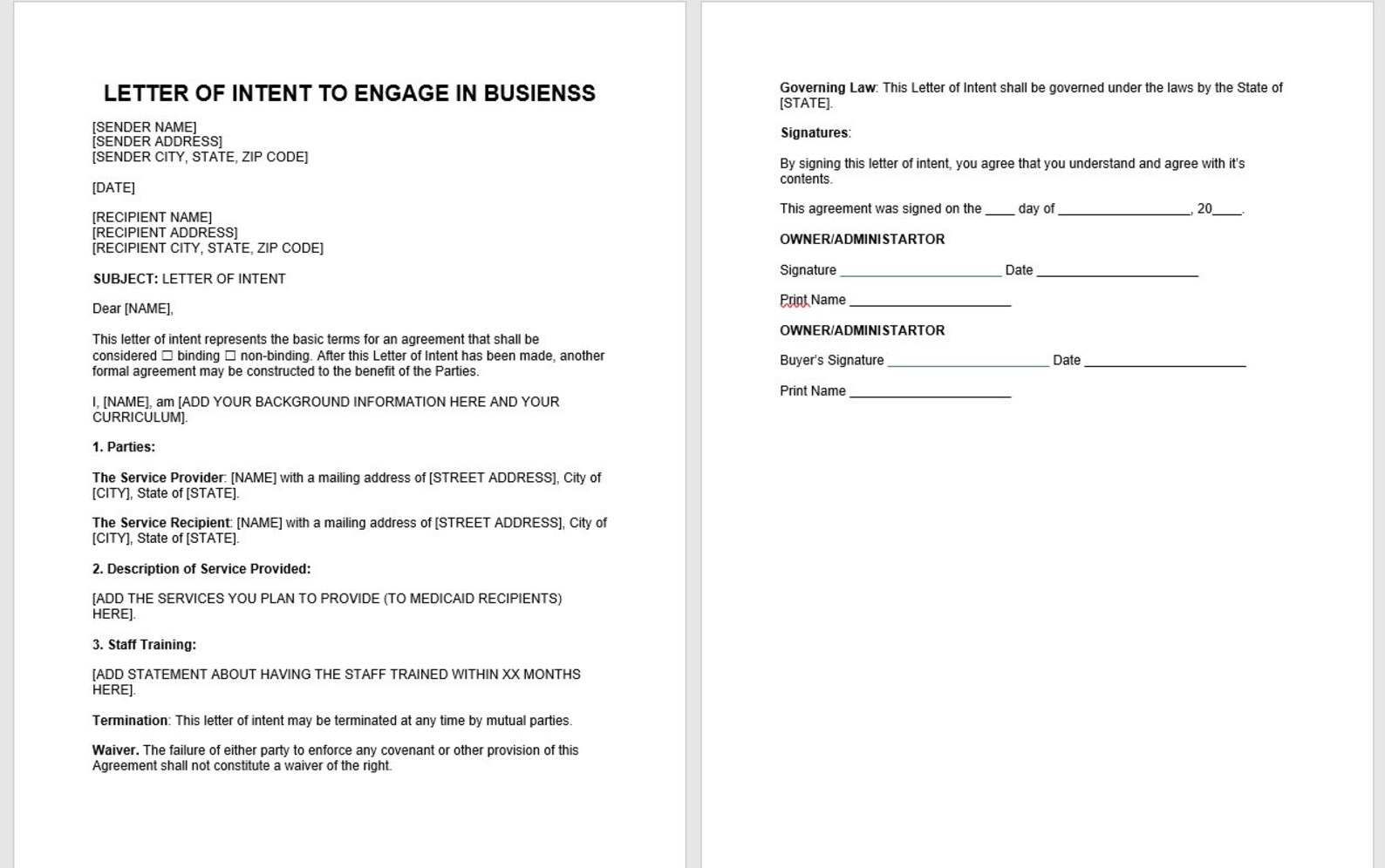 Editable Letter of Intent to Engage in Business Template, Engage in ...