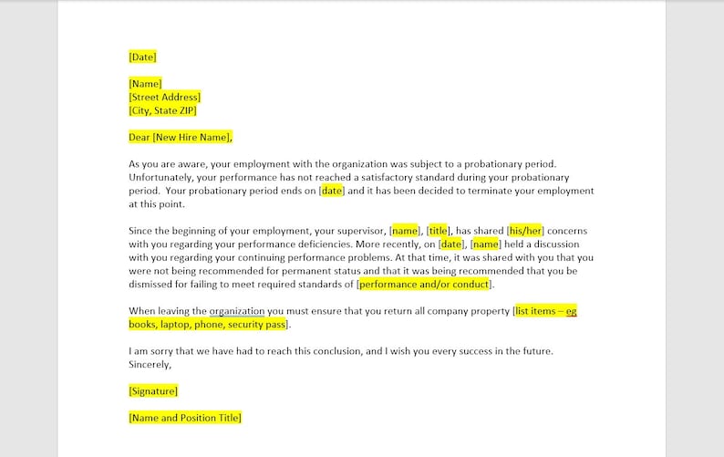 Probation Unsuccessful Completion Letter Template, Probation ...