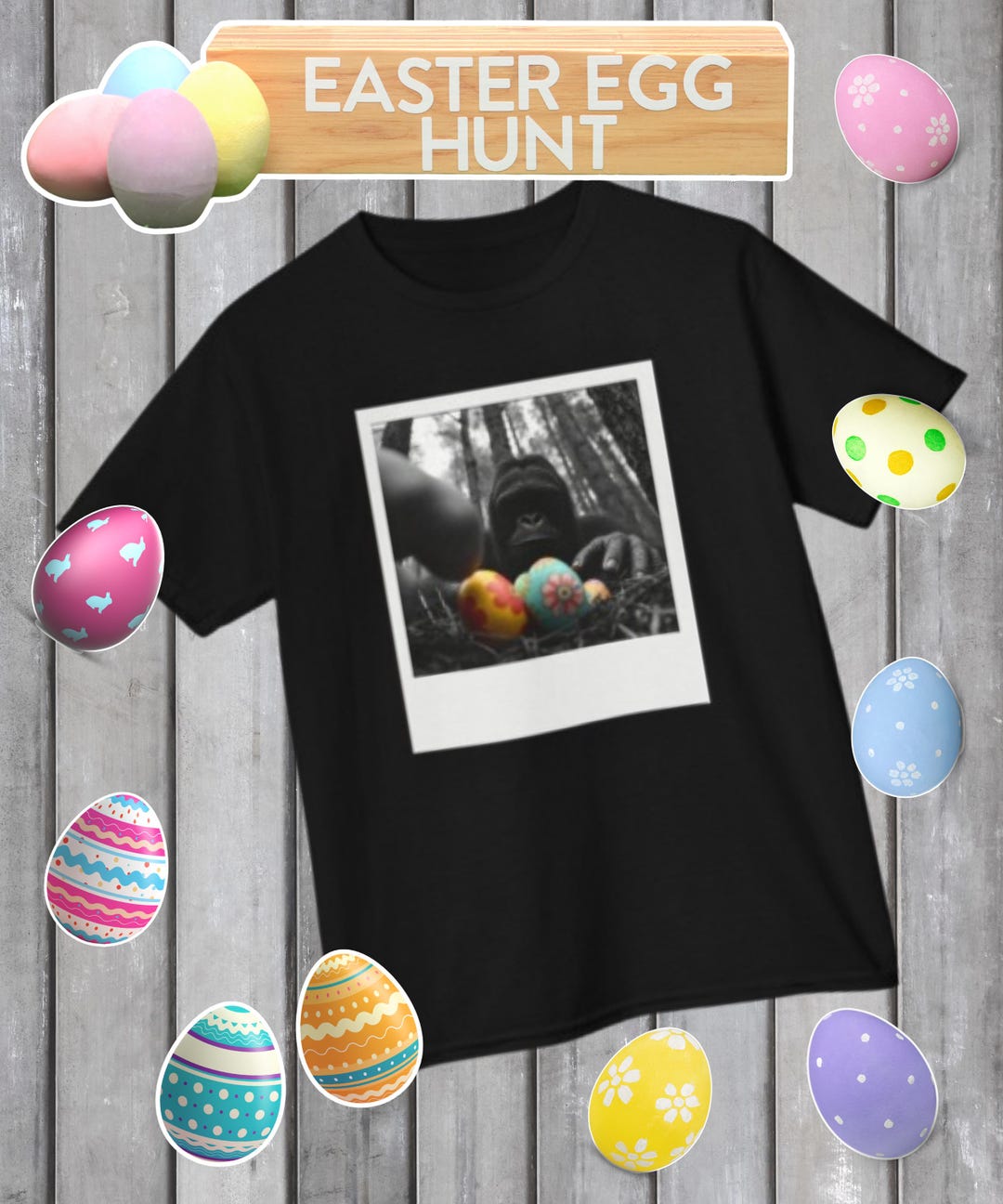 Sasquatch Big Foot Hiding Easter Eggs Selfie Photo Kids Tee | Easter ...