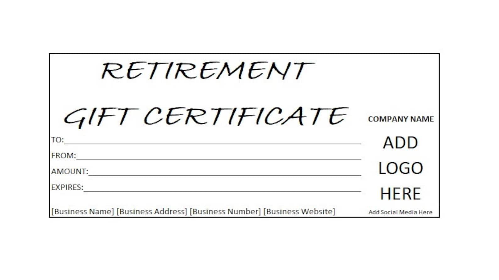 Editable Retirement Gift Certificate Template, Minimalist Certificate ...