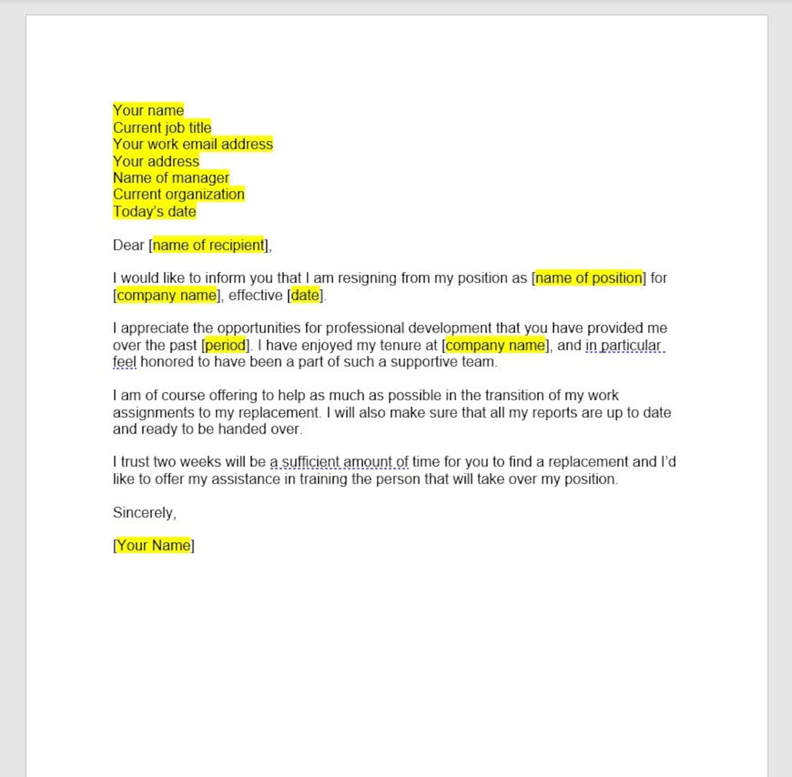 Resignation Letter Template Resignation Letter Resignation - Etsy