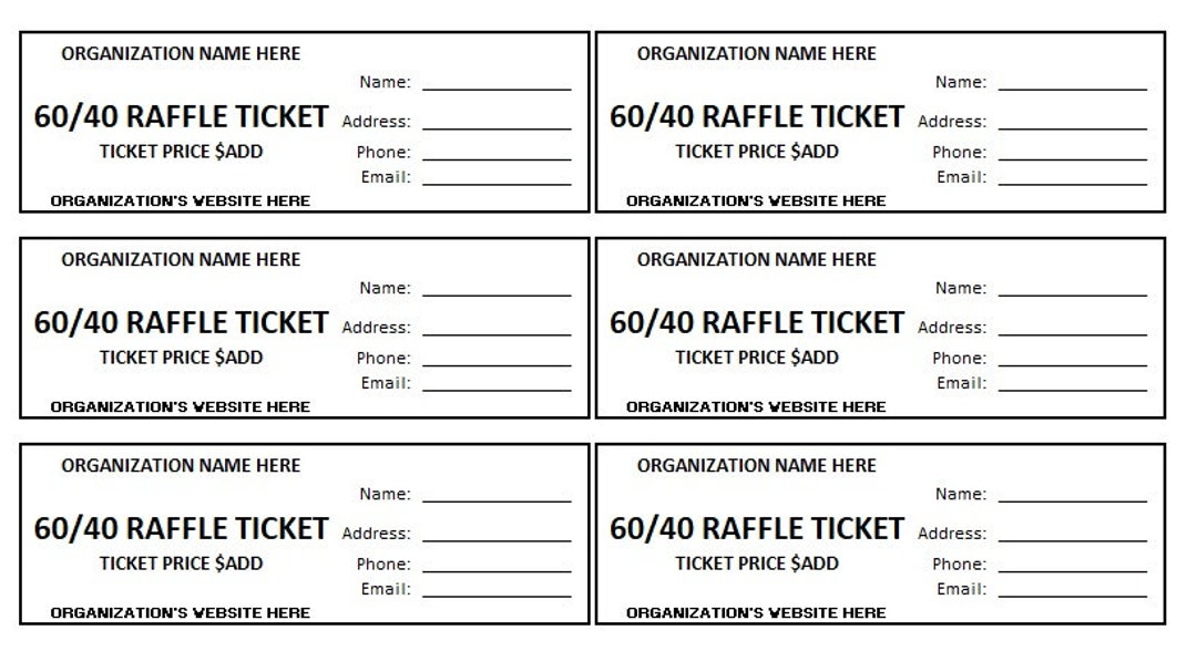 Editable 60/40 Raffle Ticket, 60/40 Raffle, Enter to Win Printable ...
