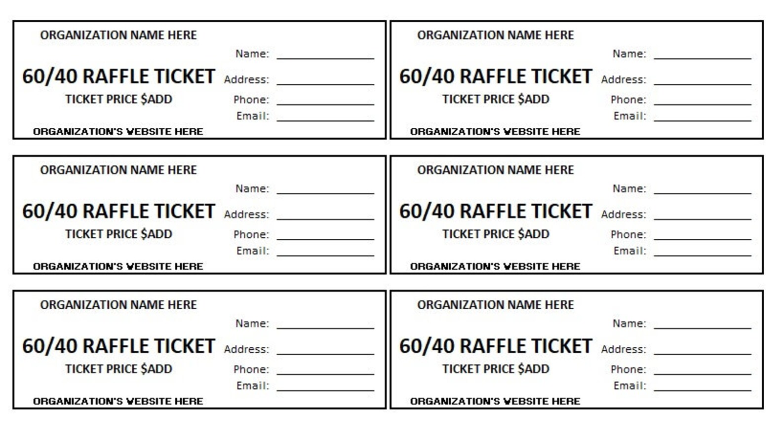 Editable 60/40 Raffle Ticket, 60/40 Raffle, Enter to Win Printable ...