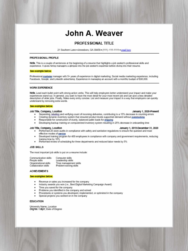 Custom Resume Minimalist Resume Template Word Modern Resume - Etsy