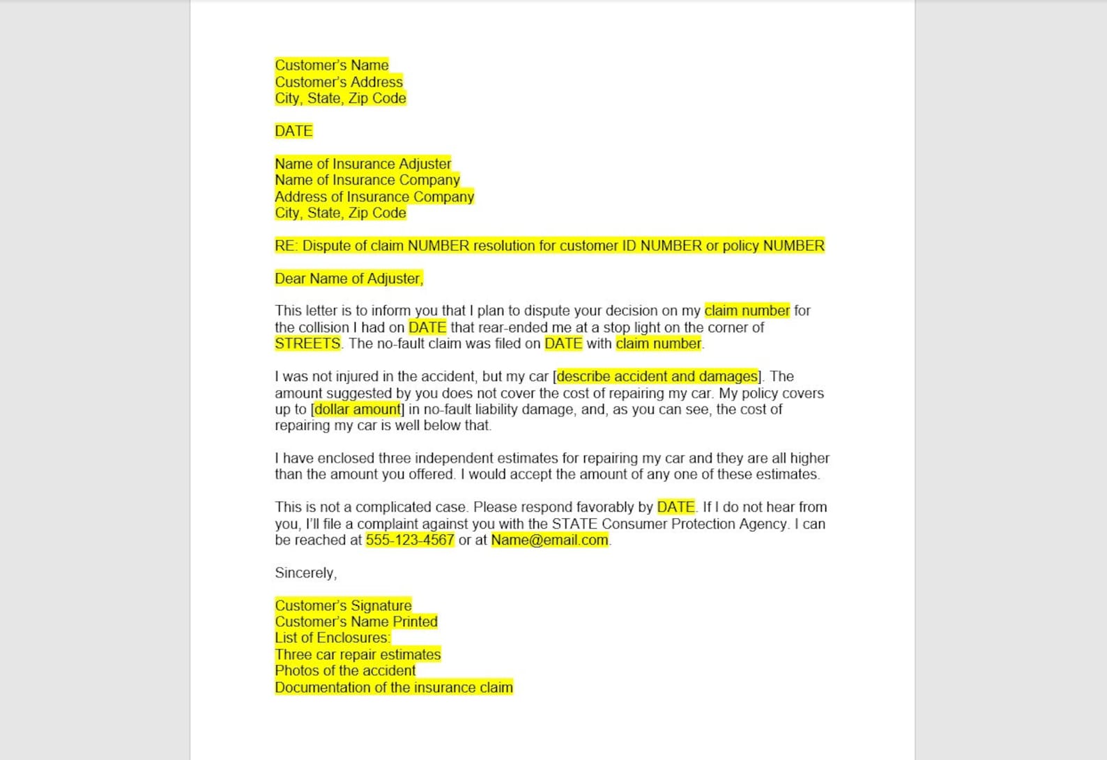 Car Insurance Dispute Letter Template, Car Insurance Dispute Letter ...
