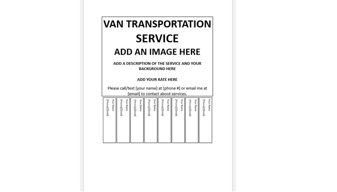 Editable Van Transportation Service Tear-off Flyer, Tear-off Flyer ...