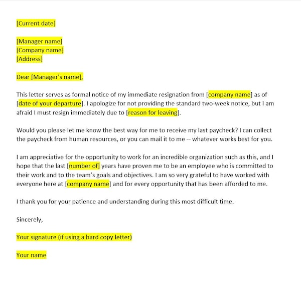 Resignation Immediately Letter - Etsy