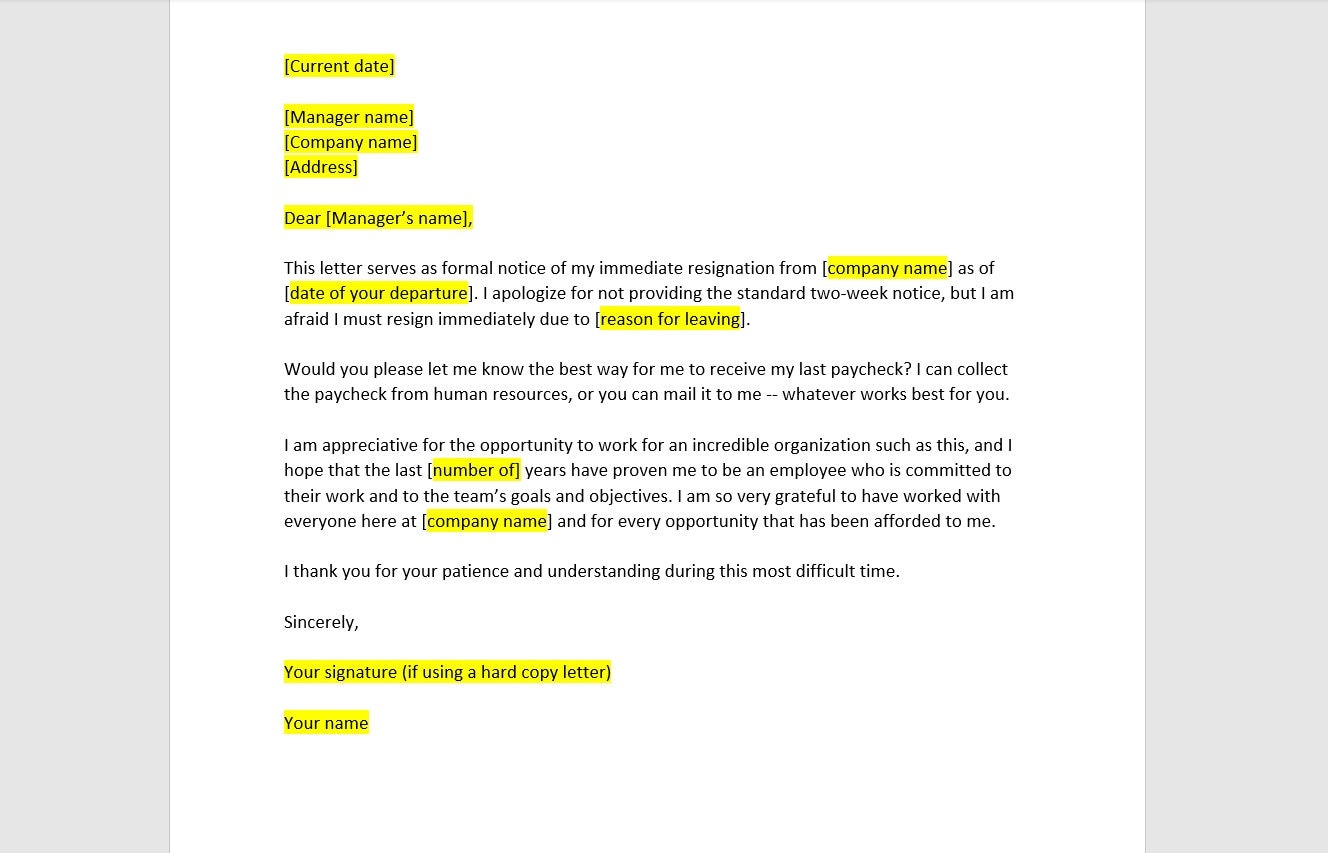 Abrupt Resignation Letter, Resignation Letter, Resignation Template ...